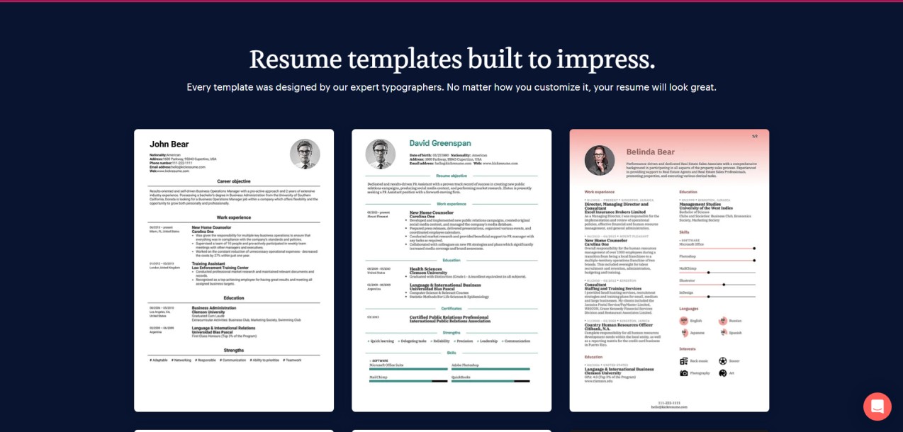 Kick Resume Application UI