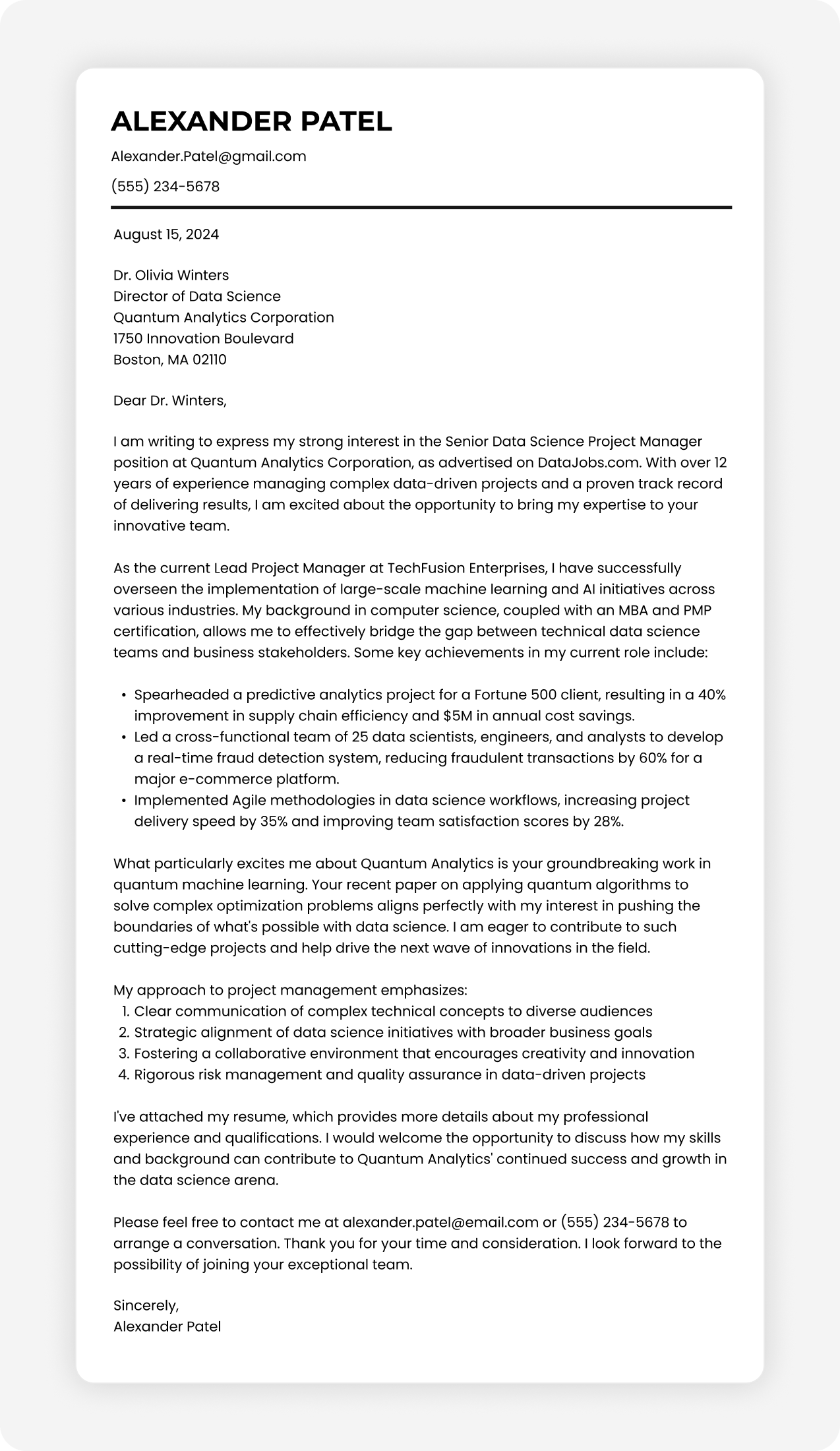 Example of Lead Project Manager